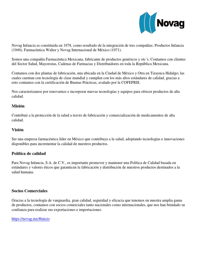 Novag Infancia: Medicamentos Genéricos y OTC | PDF | Medicamentos con ...