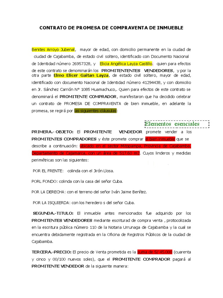 Contrato de Promesa de Compraventa de Inmueble | PDF