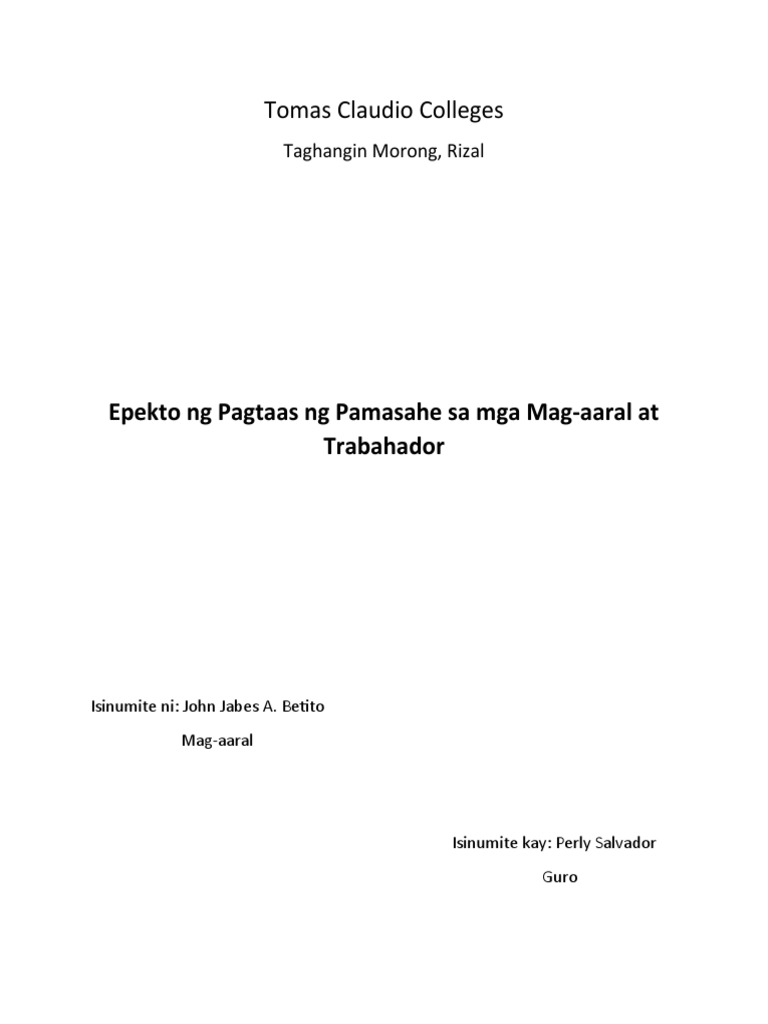 Epekto Ng Pagtaas Ng Pamasahe (2) | PDF