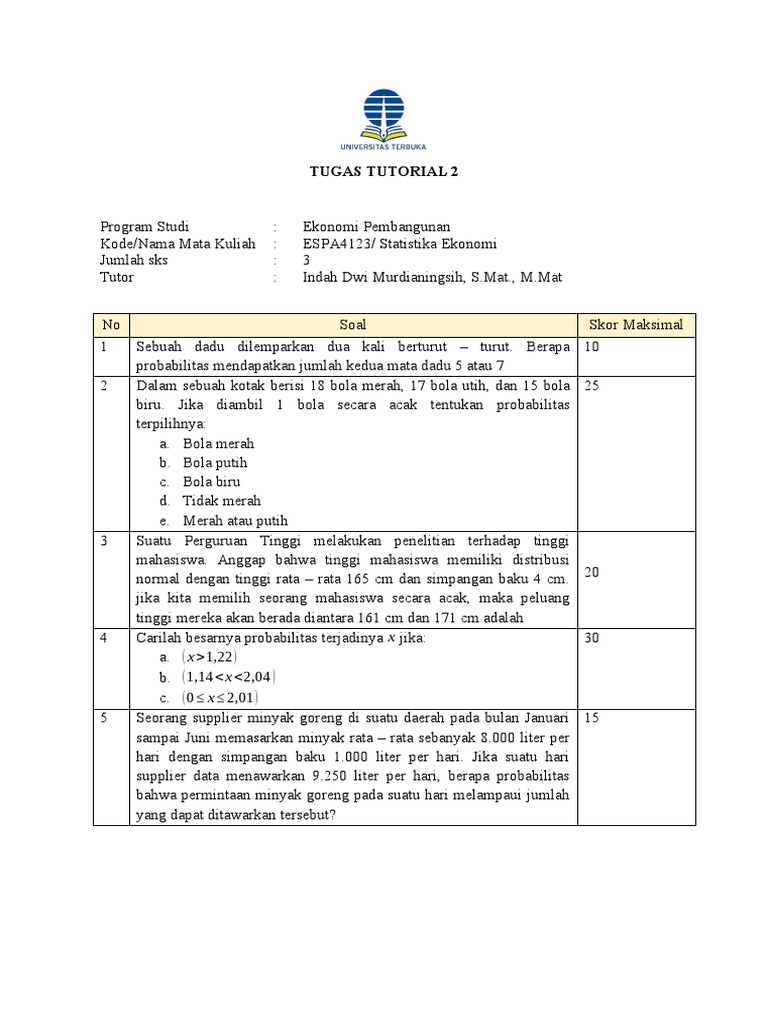 TUGAS TUTORIAL 2 Matkul Statistika | PDF
