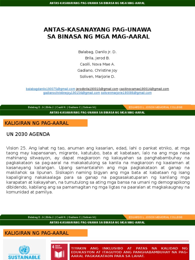 ANTAS KASANAYAN SA PAGBASA NG MGA MAG AARAL - PPTM | PDF