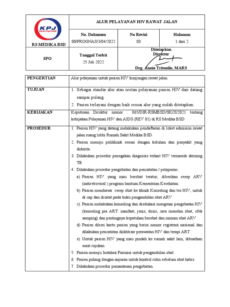4.spo Alur Pelayanan Pasien Hiv Rawat Jalan | PDF