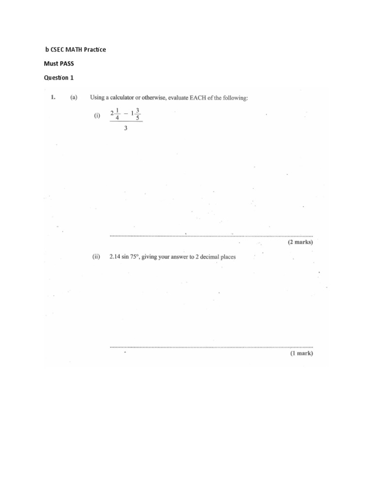 Csec Math Practice Pdf
