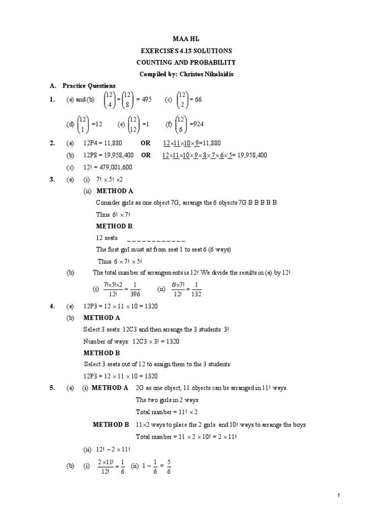 Maa HL 4.13 Counting and Probability - Solutions | PDF