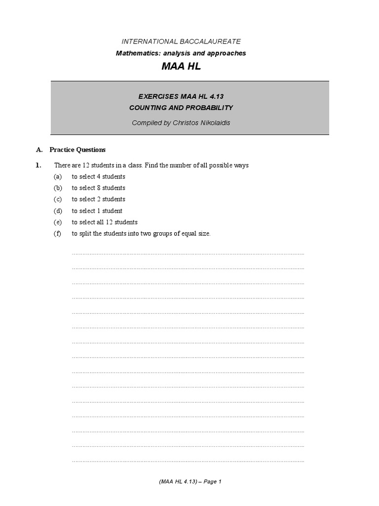 Maa HL 4.13 Counting and Probability | PDF | Mathematics Maa HL 4.13 Counting and Probability | PDF | Mathematics