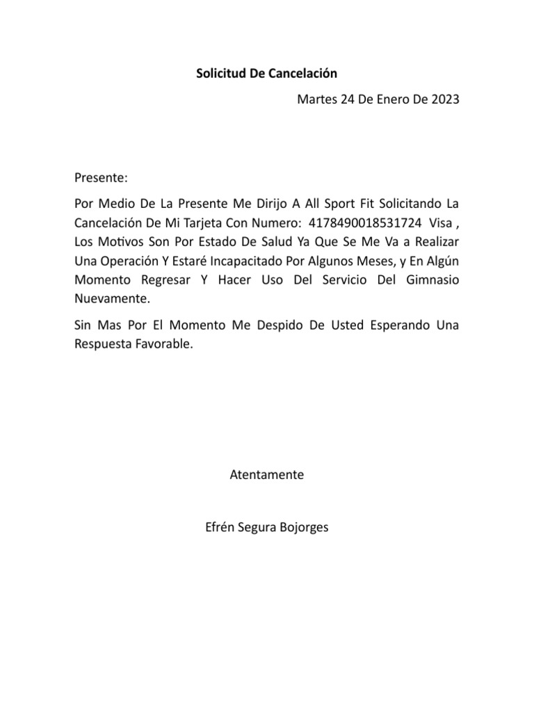 Solicitud de Cancelación | PDF