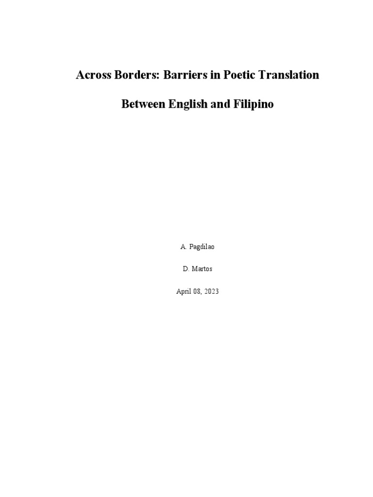 Across Borders: Barriers in Poetic Translation Between English and ...