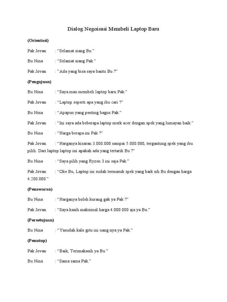 Dialog Negosiasi Pembelian Laptop | PDF