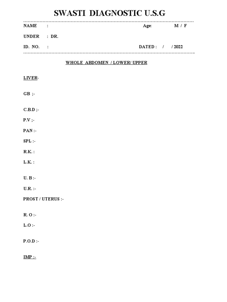 Usg Whole Abdomen Format | PDF