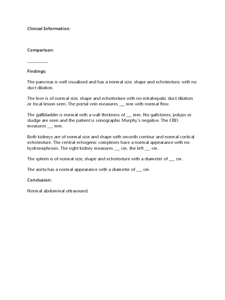 Usg Upper Abdomen Report Format | PDF