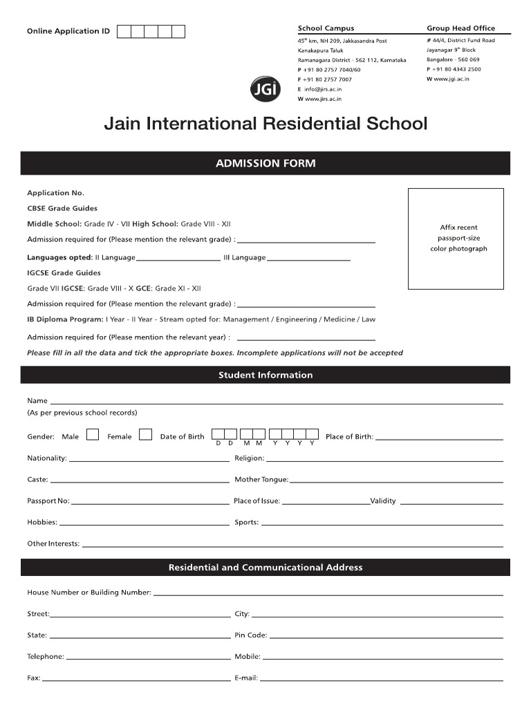 JIRS Admission Form 2022-23 | PDF