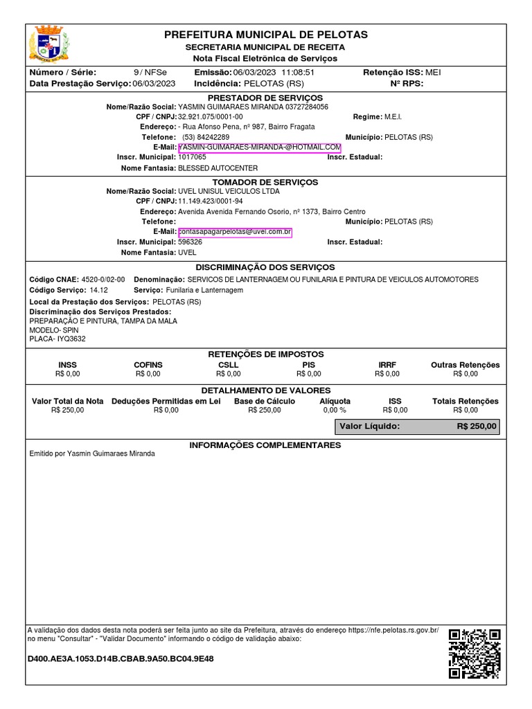 Prefeitura Municipal de Pelotas: 9 / Nfse 06/03/2023 11:08:51 Mei ...