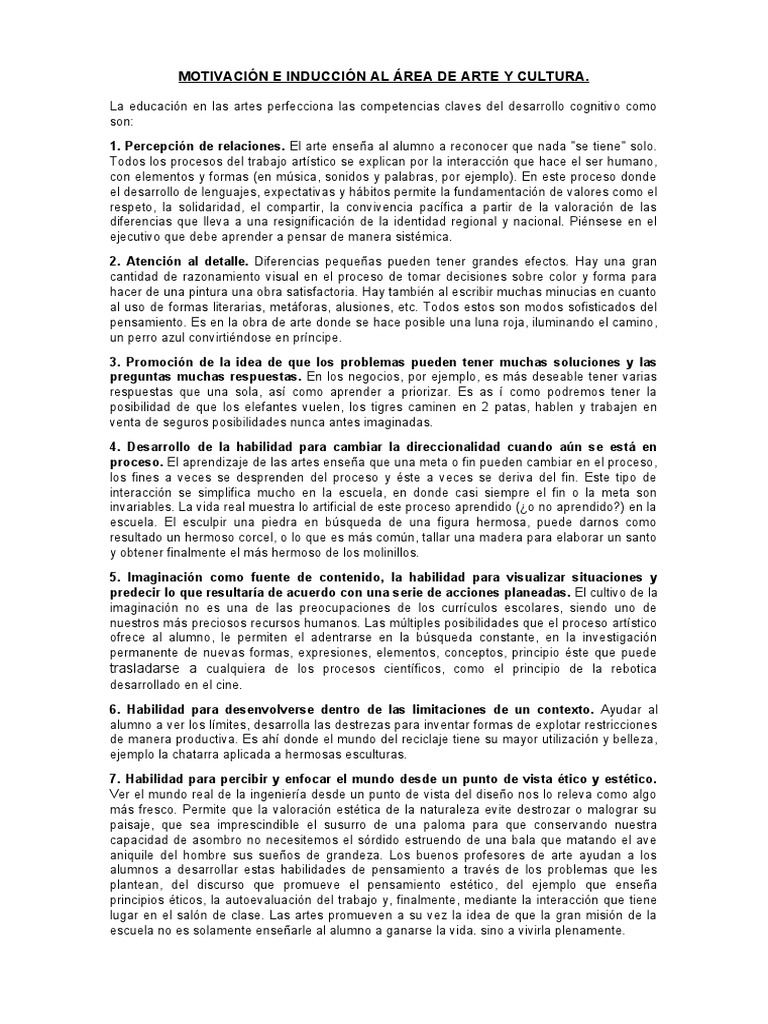 Ficha 1 - Arte y Cultura | PDF | Aprendizaje | Las artes