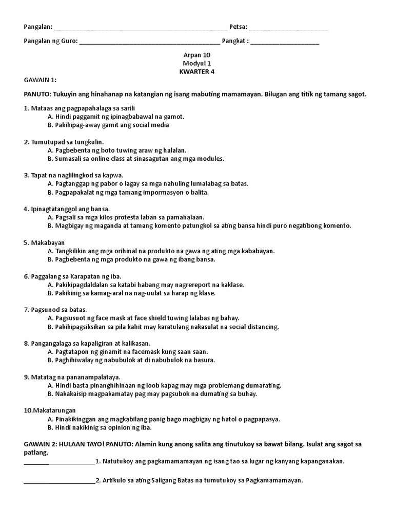 Kwarter 4 PANUTO: Tukuyin Ang Hinahanap Na Katangian NG Isang Mabuting ...