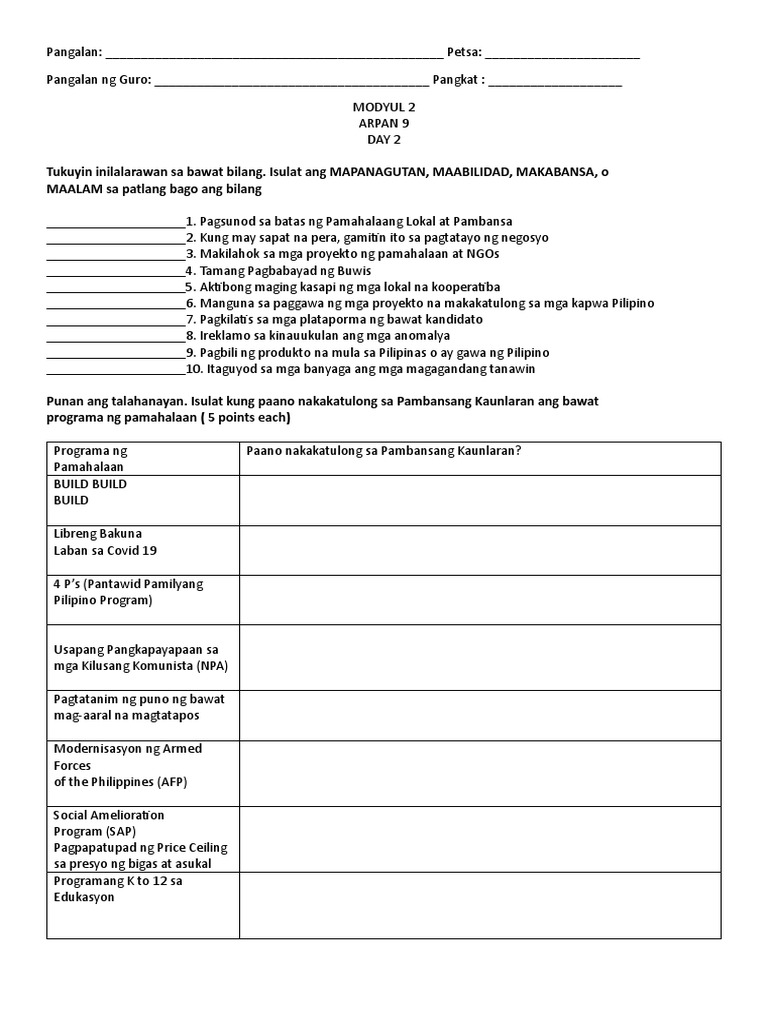 Tukuyin Inilalarawan Sa Bawat Bilang. Isulat Ang MAPANAGUTAN ...