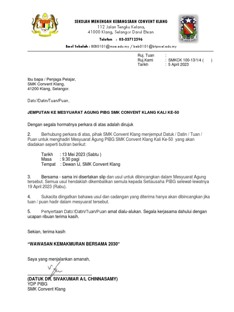 Surat Jemputan Ke MAT Pibg | PDF