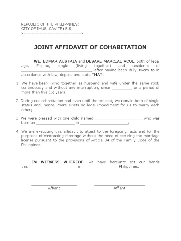 Affidavit of Cohabitation | PDF