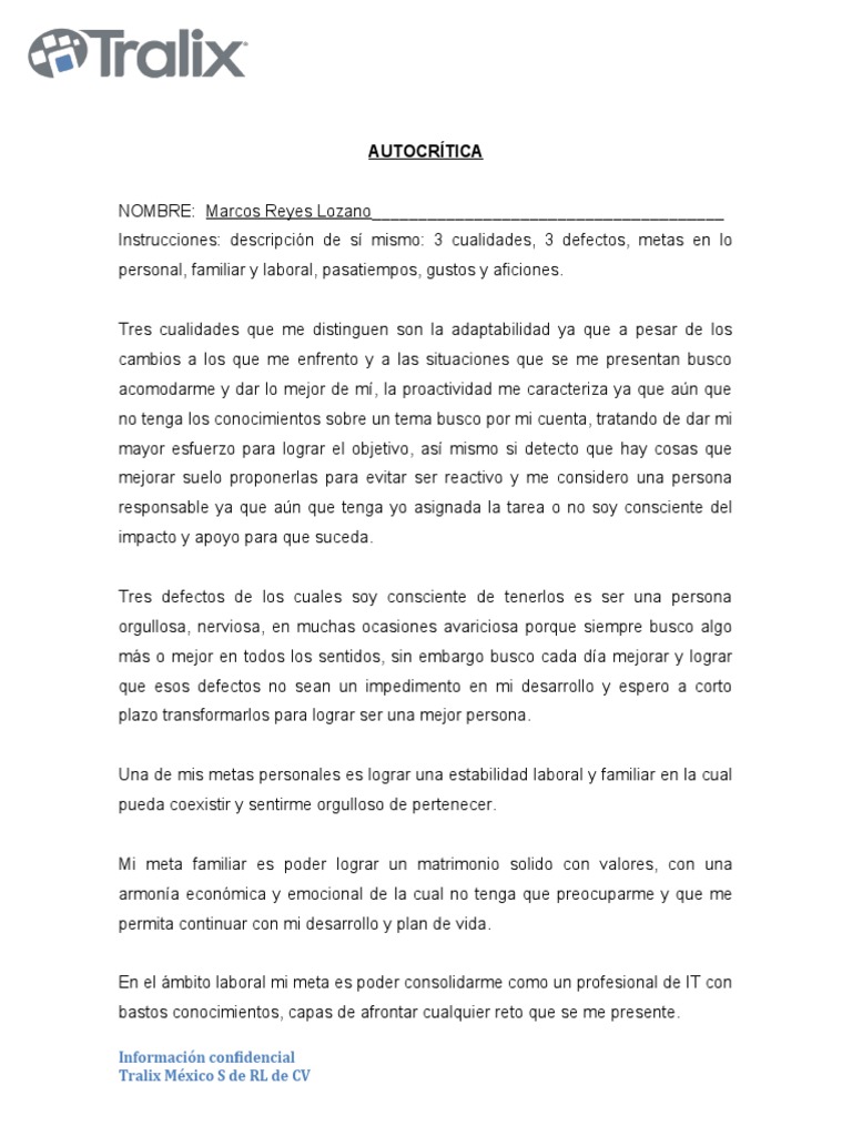 Ejemplo de Autocrítica Personal | PDF