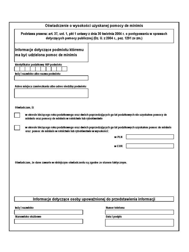 Zał. 7 Oświadczenie o wysokości uzyskanej pomocy de minimis | PDF