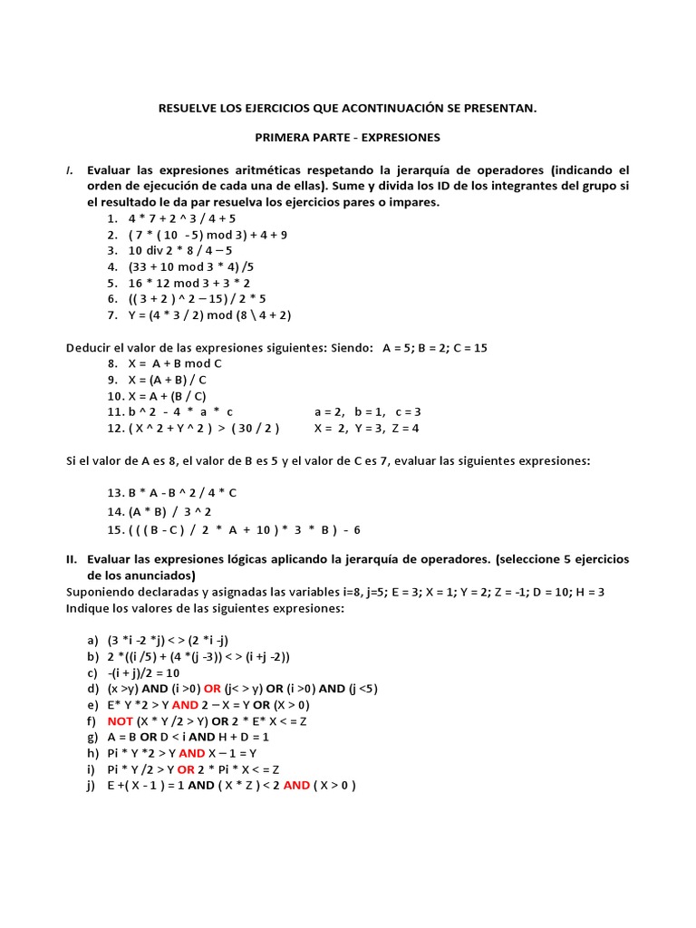 Taller Expresiones - Variables | PDF