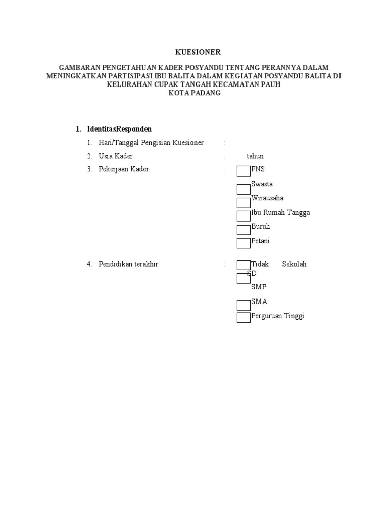 Kuesioner Peran Kader | PDF