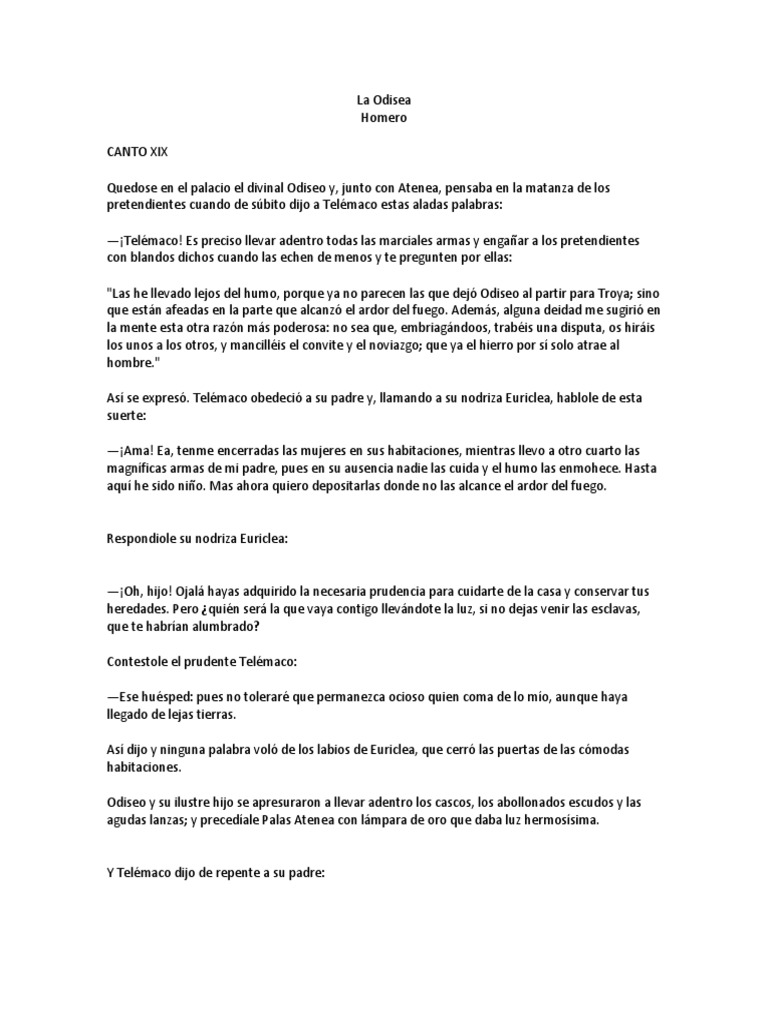 Tema 2 - Canto XIX La Odisea | PDF | Odiseo | Odisea