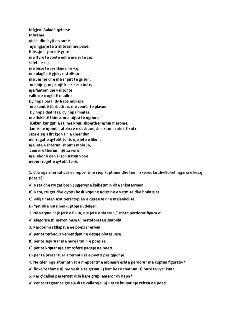 Migjeni Baladë Qytetse | PDF