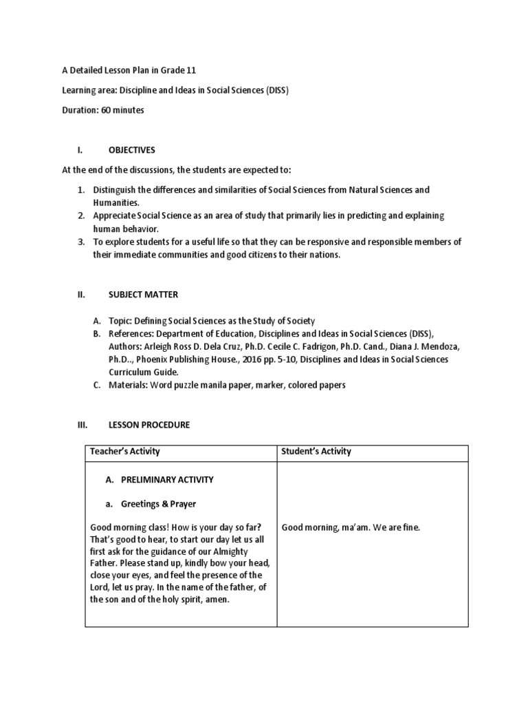 Grade 11 Social Science Lesson Plan | PDF