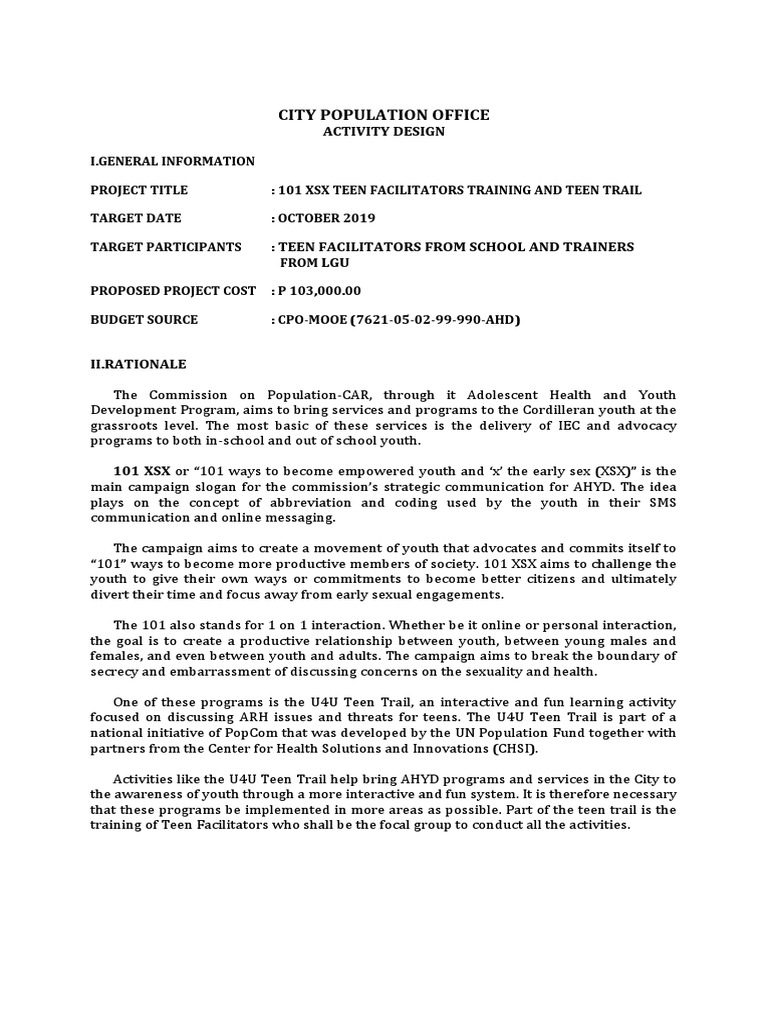 U4U Teen Facilitators Training Activity Design | PDF | Adolescence | Youth