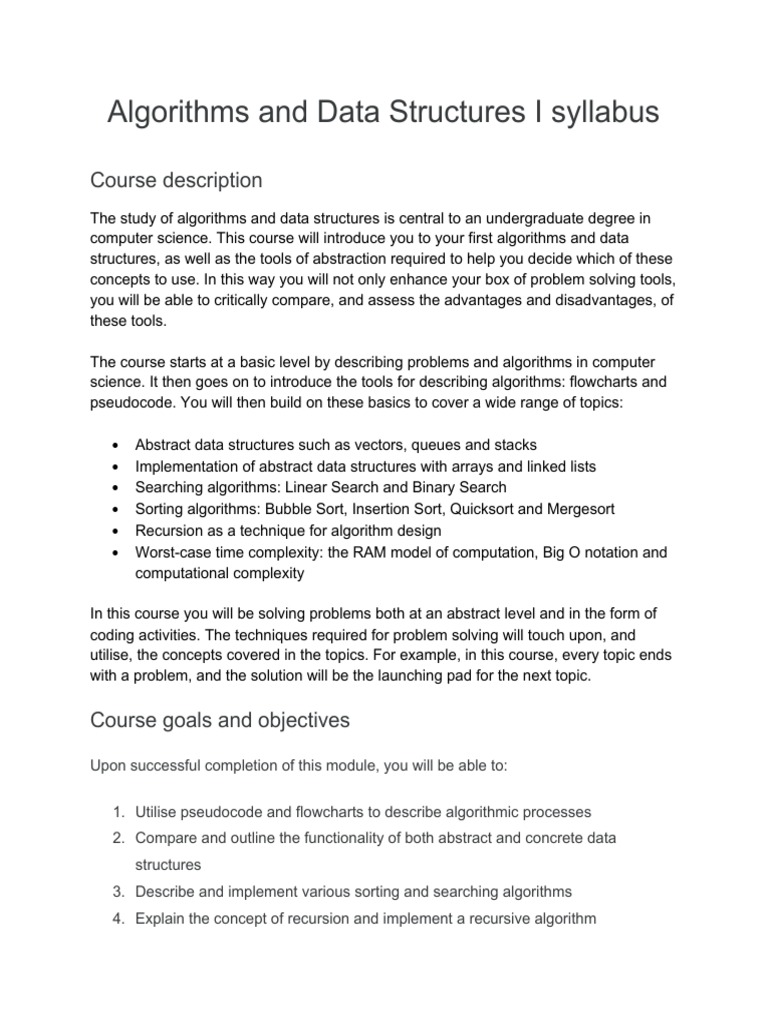 Alogrithms and Data Structure Syllabus | PDF | Time Complexity | Algorithms Alogrithms and Data Structure Syllabus | PDF | Time Complexity | Algorithms