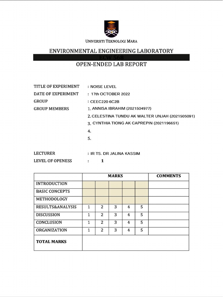 Lab Report Noise Level - 6C2B - Annisa Ibrahim - Celestina Tundu ...