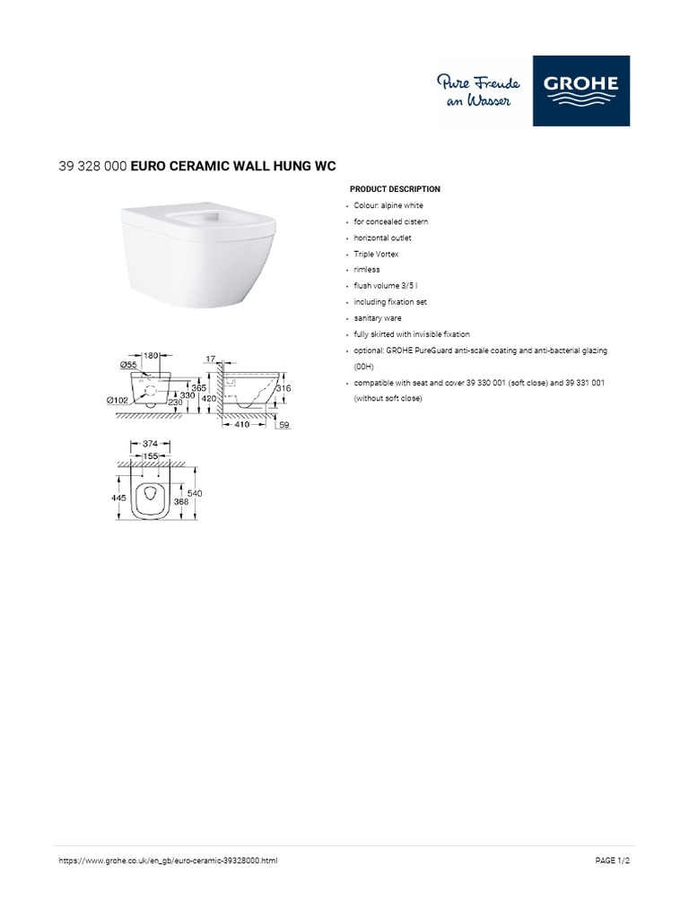 GROHE Specification Sheet 39328000 | PDF | Home & Garden