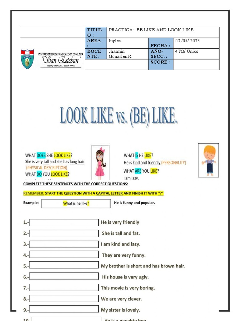 Be Like and Look Like Practica | PDF