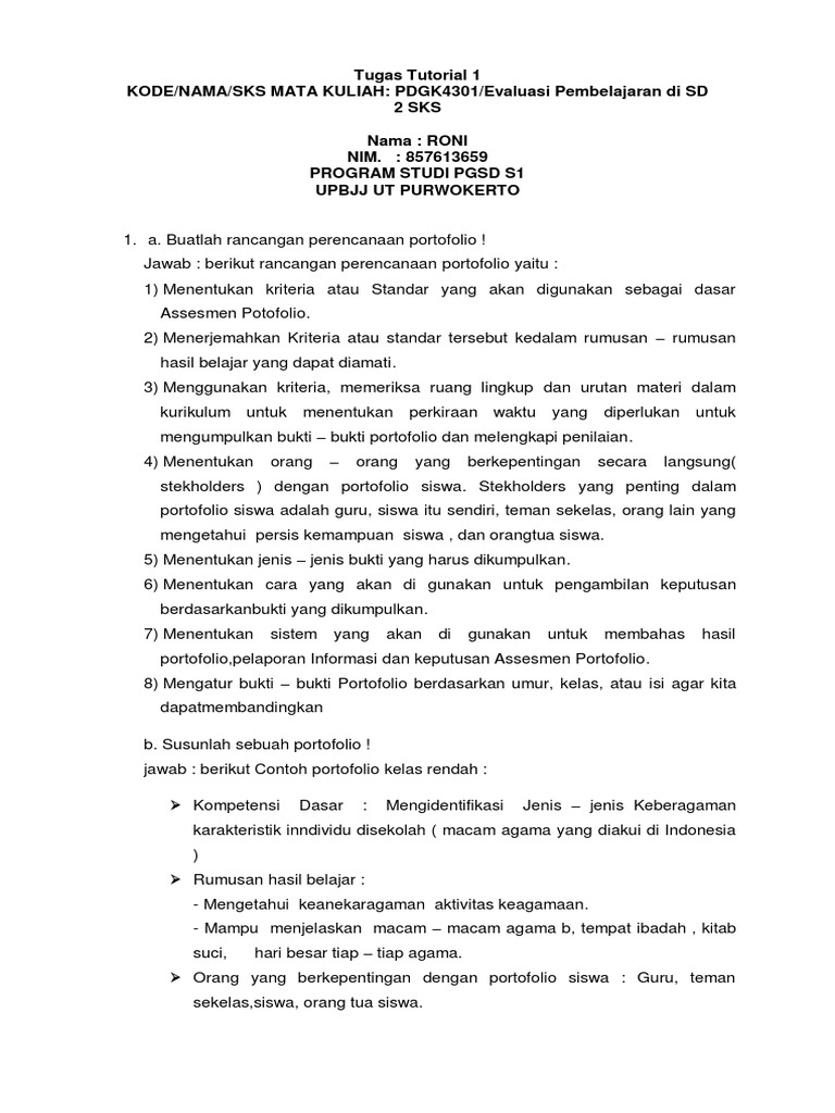 Tugas 1 - Roni - Evaluasi Pembelajaran Di SD | PDF