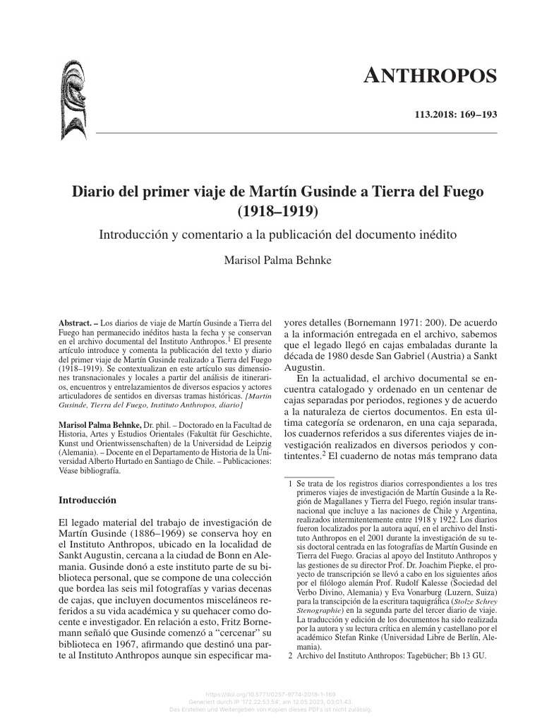 Nthropos: Diario Del Primer Viaje de Martín Gusinde A Tierra Del Fuego ...