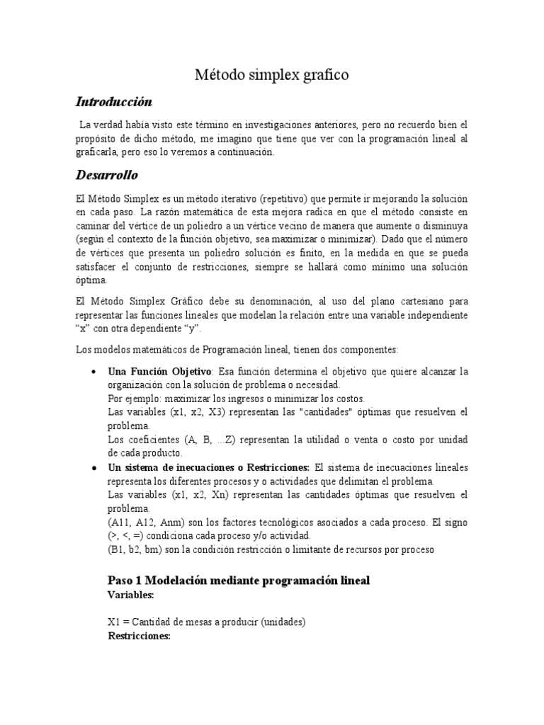 Método Simplex Gráfico en Programación Lineal | PDF