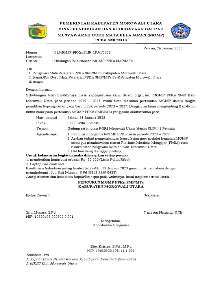 Undangan MGMP PPKn SMP Morowali Utara | PDF