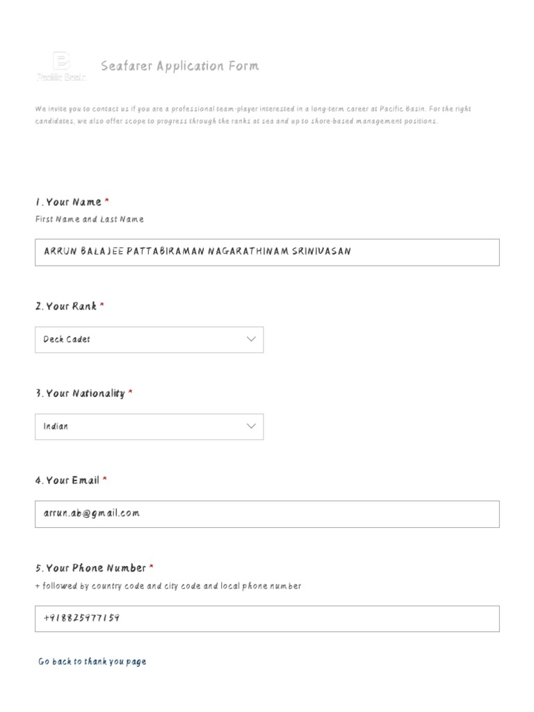 Seafarer Application Form | PDF