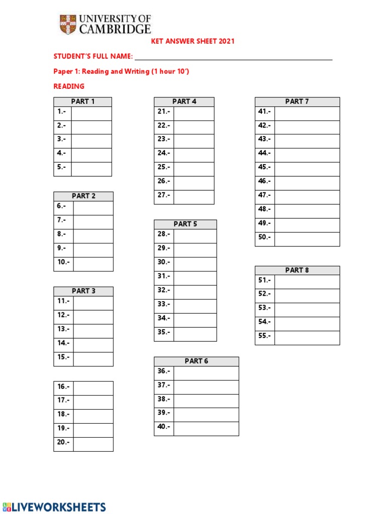 KET Answer Sheet | PDF