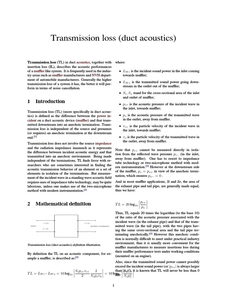 Transmission Loss (Duct Acoustics) | PDF | Physical Quantities | Quantity