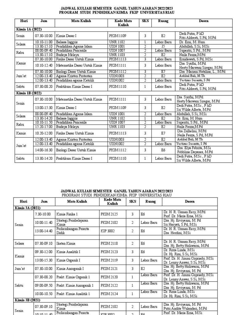 Jadwal Semester Ganjil 2022-2023-2 | PDF