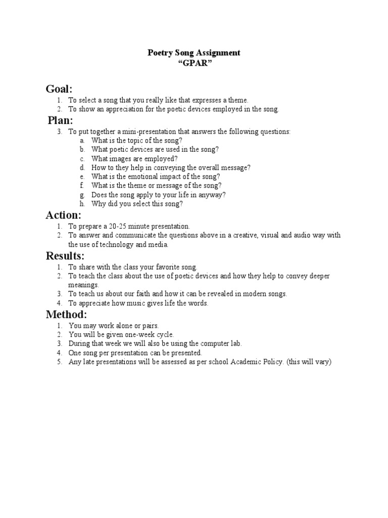 Poetry Song Assignment | PDF