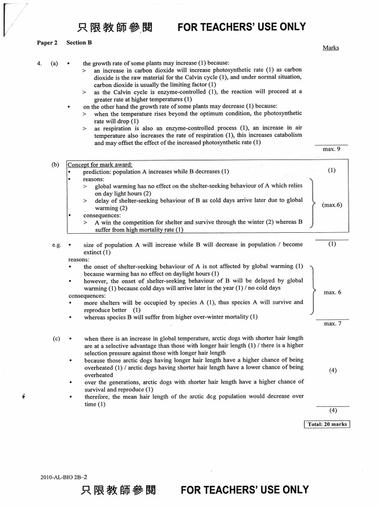 2010 AL Bio Paper2 Section B Marking | PDF 2010 AL Bio Paper2 Section B Marking | PDF