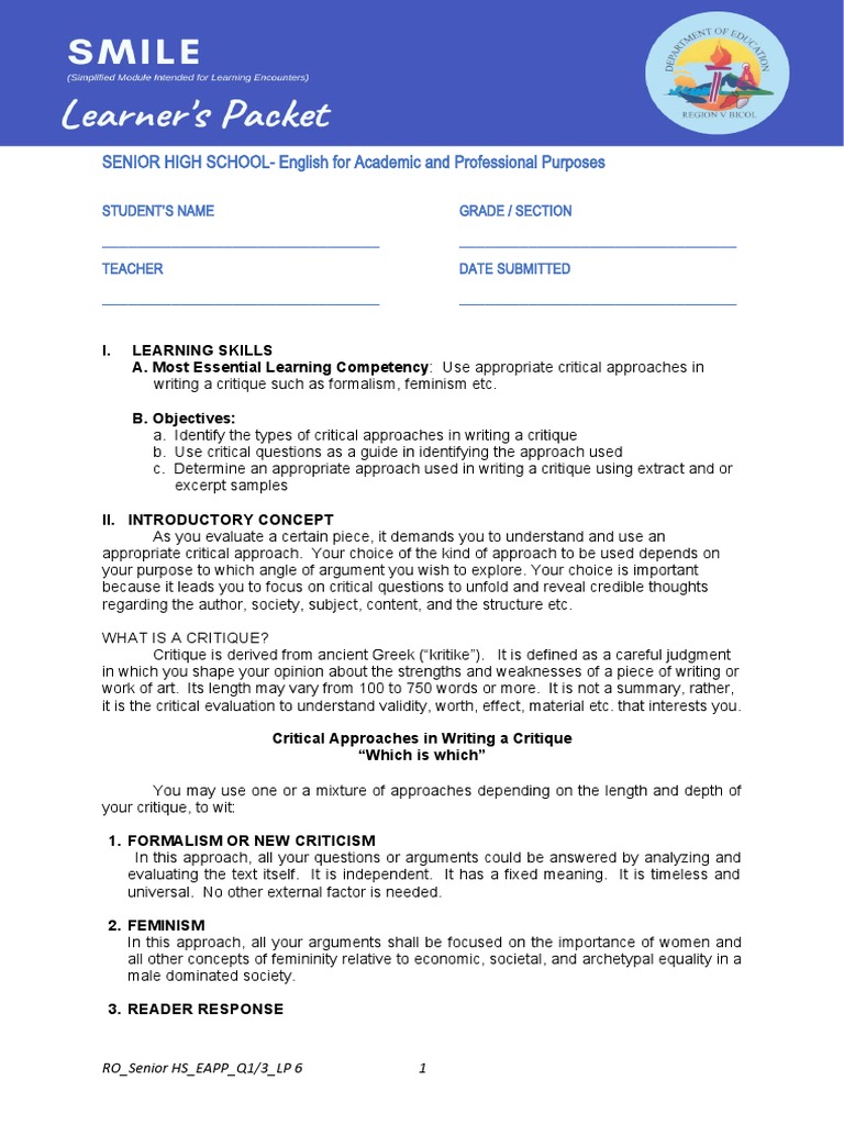 EAPP Grade-11-12 S1-2 Q13 LP6 | PDF