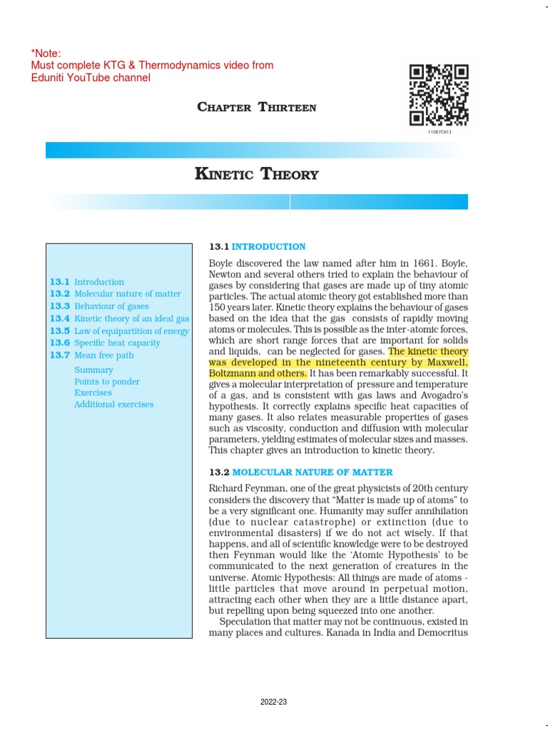 KTG & Thermodynamics - NCERT | PDF | Gases | Temperature