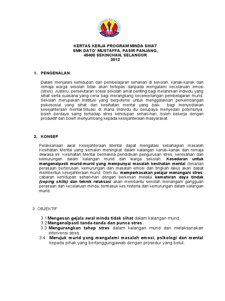 Kertas Kerja Program Minda Sihat | PDF