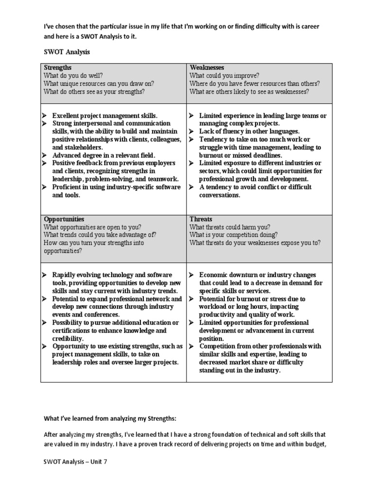 SWOT Analysis Worksheet | PDF | Swot Analysis | Leadership