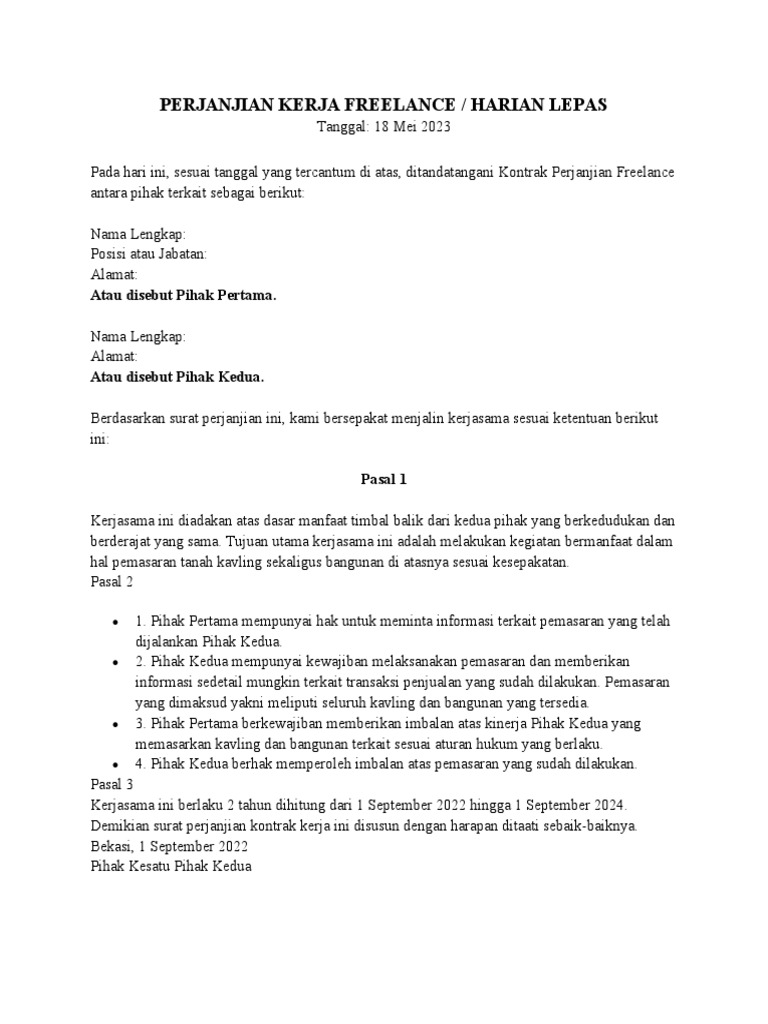 Perjanjian Kerja Freelance | PDF