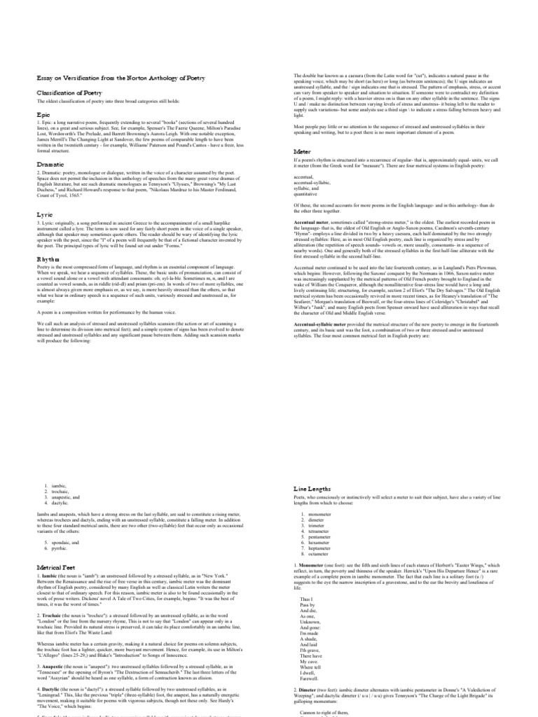 Norton Anthology - Essay On Versification | PDF