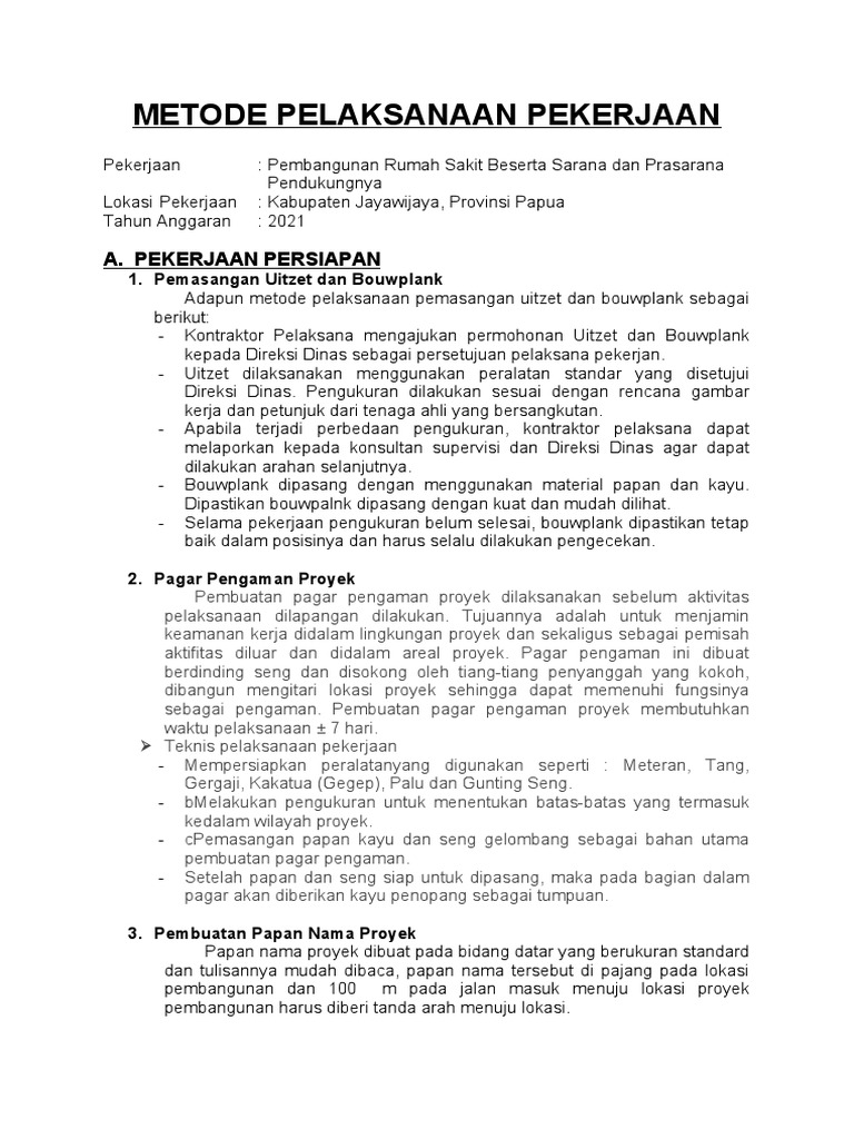 Metode Pelaksanaan Pekerjaan | PDF